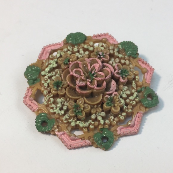 Vintage | Jewelry | Vintage Painted Flower Celluloid Brooch Pin | Poshmark